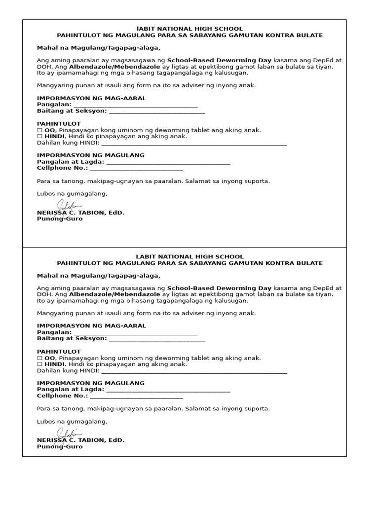 Deworming Consent | PDF