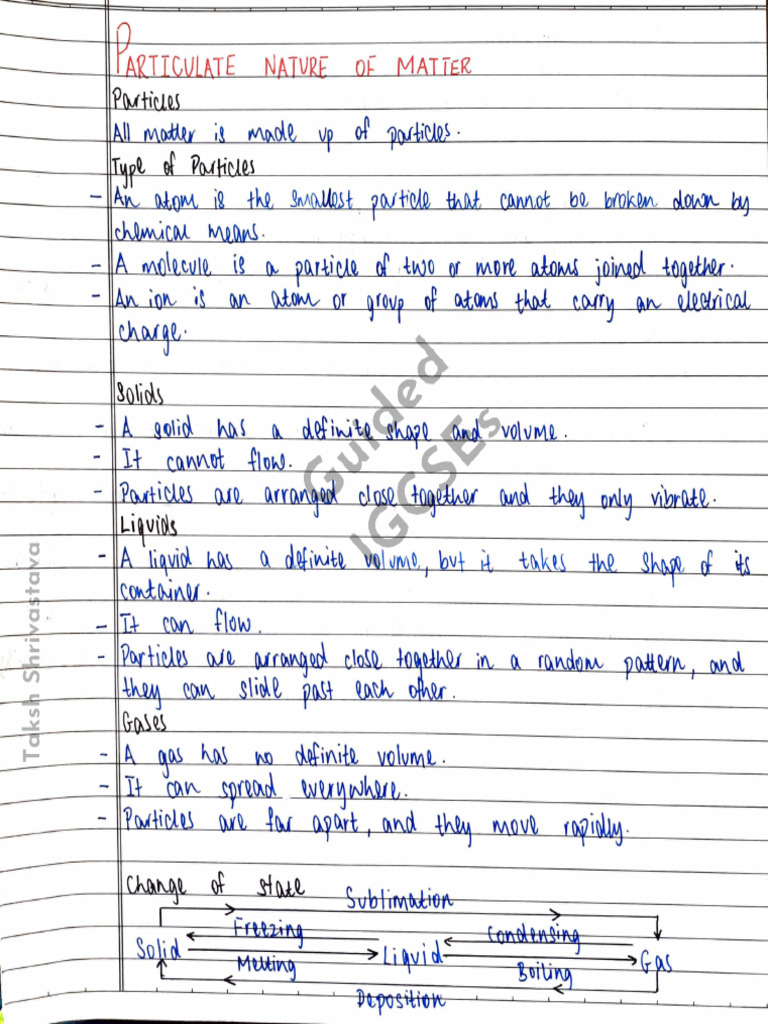 Unit 1 Particulate Nature of Matter - 0654 Chemistry | PDF