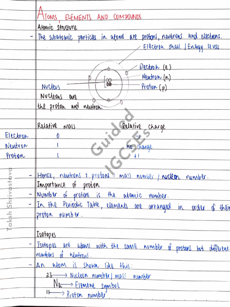 Unit 3 Atoms, Elements and Compounds - 0654 Chemistry (1) 1 | PDF ...