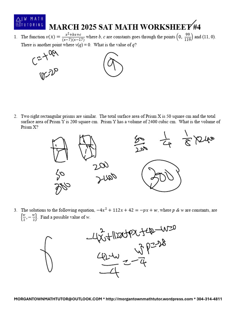 March 2025 SAT Math Worksheet #4 | PDF | Algebra | Mathematics