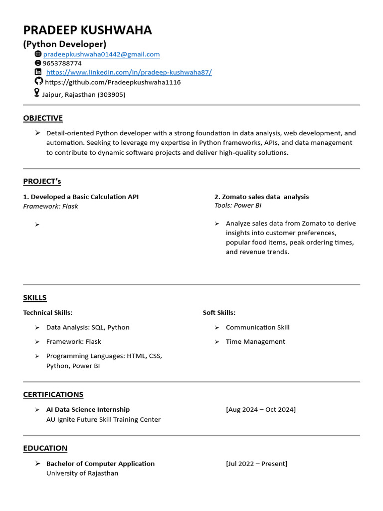 Pradeep Kushwaha (Python) | PDF