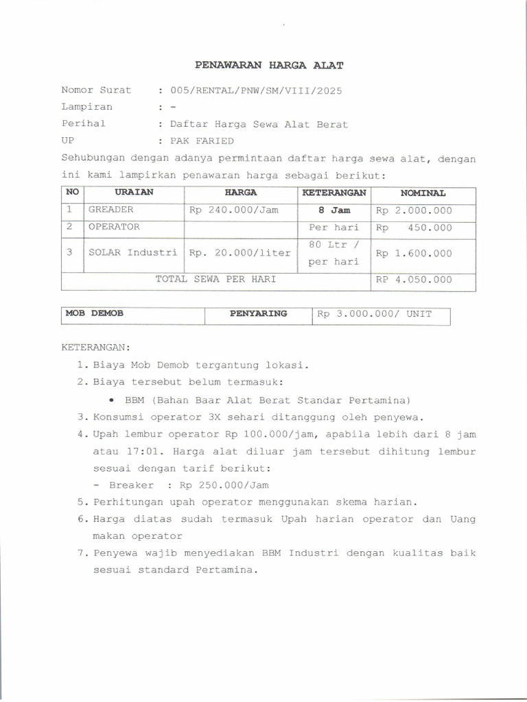 Penawaran Alat | PDF