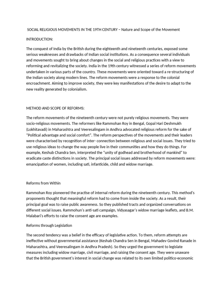 19th Century Indian Social Reform Movements | PDF