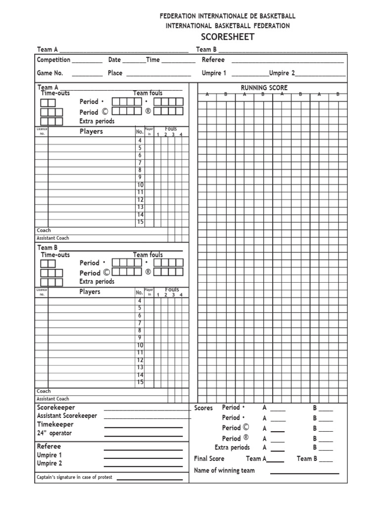 FIBA Scoresheet (1) Ok | PDF | Referee | Ball Games