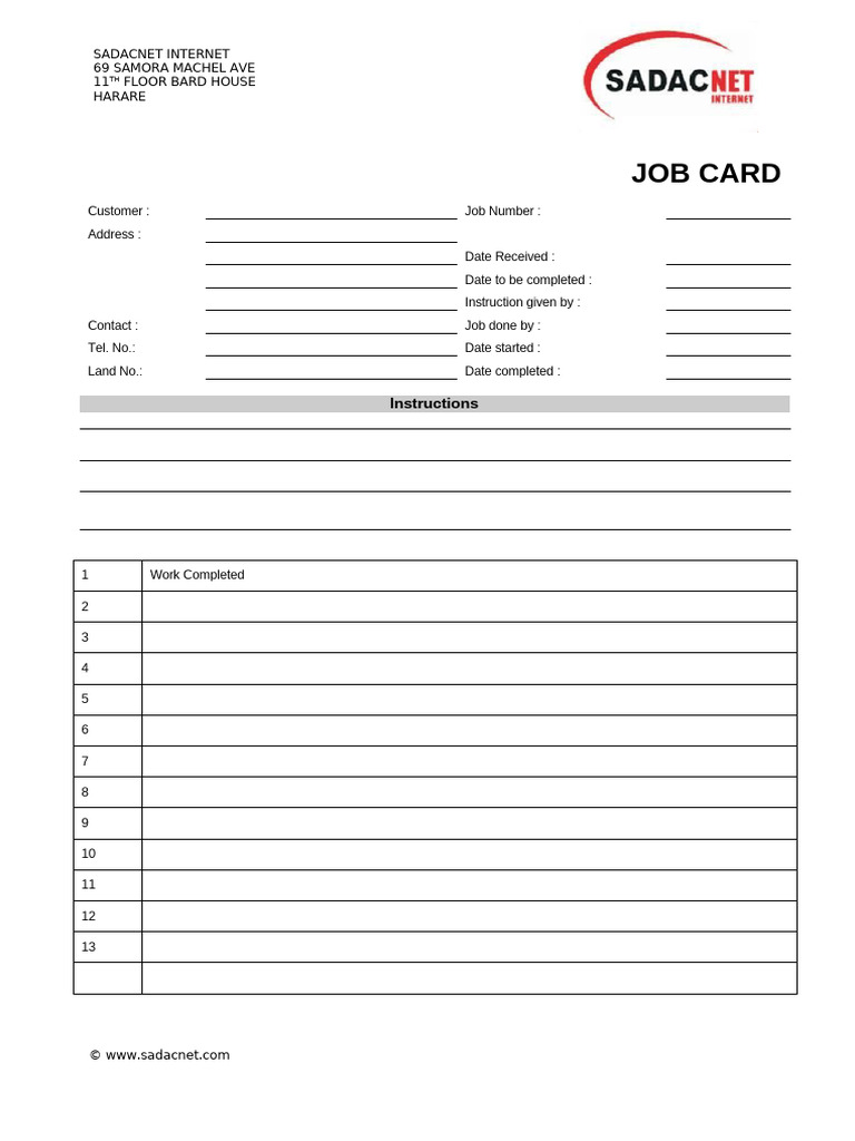Job Card Sample | PDF