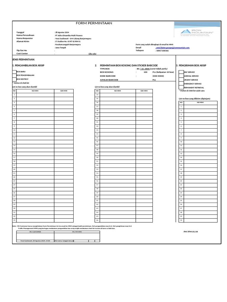 Form Permintaan Box Arsip MMI | PDF
