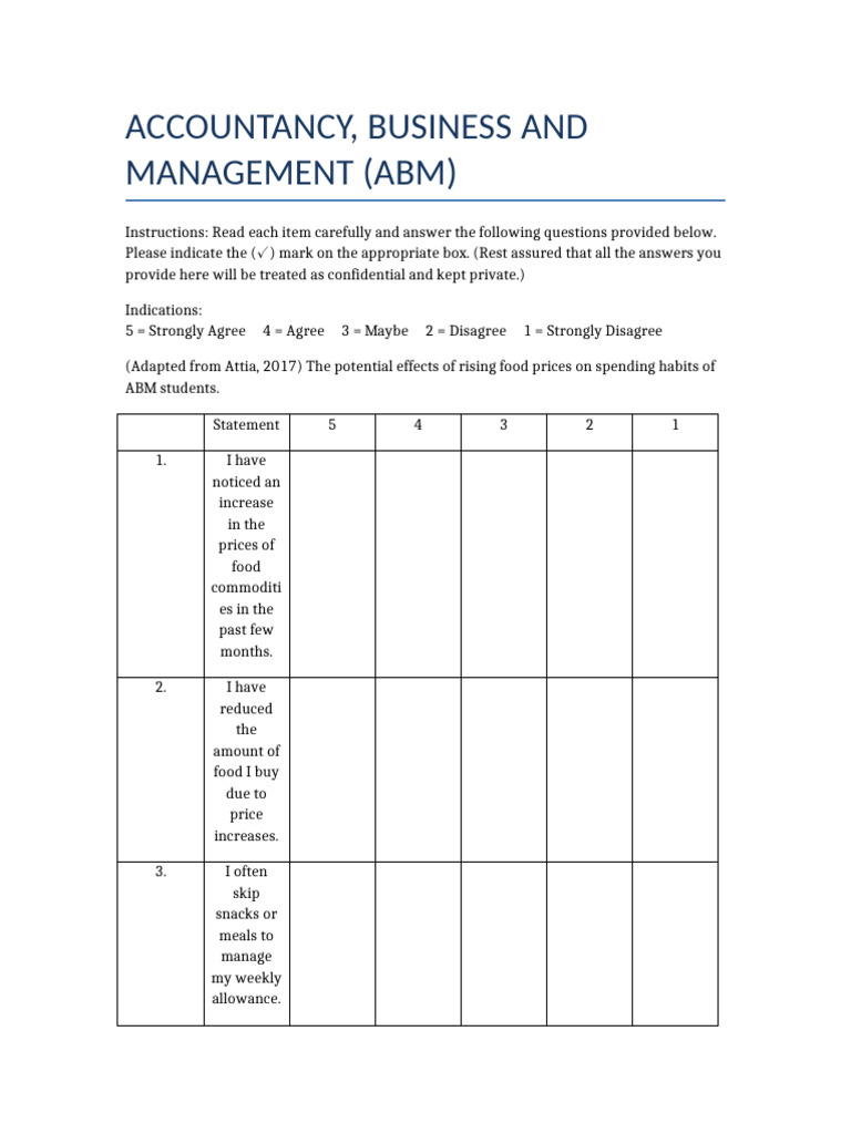 Corrected ABM Spending Habits Questionnaire | PDF