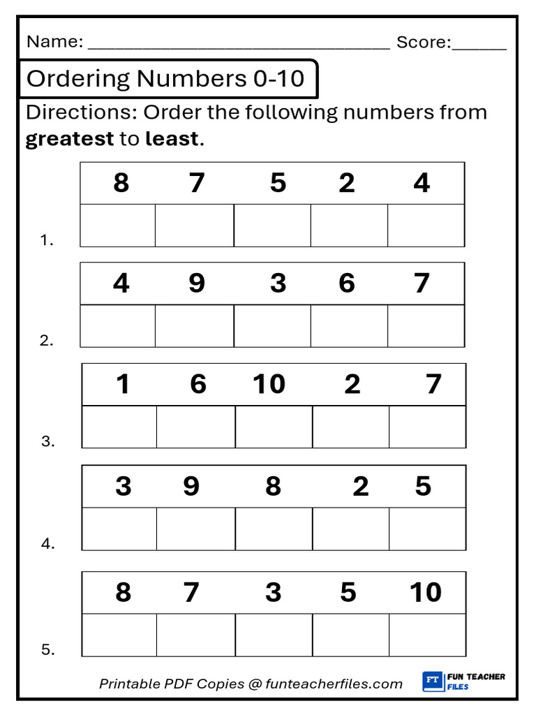 Ordering Numbers 0-10 Worksheet | PDF
