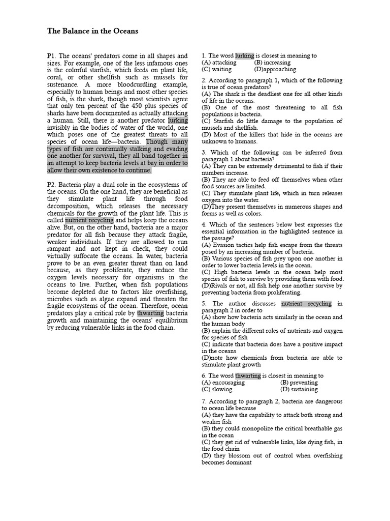 Ocean Predators and Ecosystem Balance | PDF | Bacteria | Ecosystem