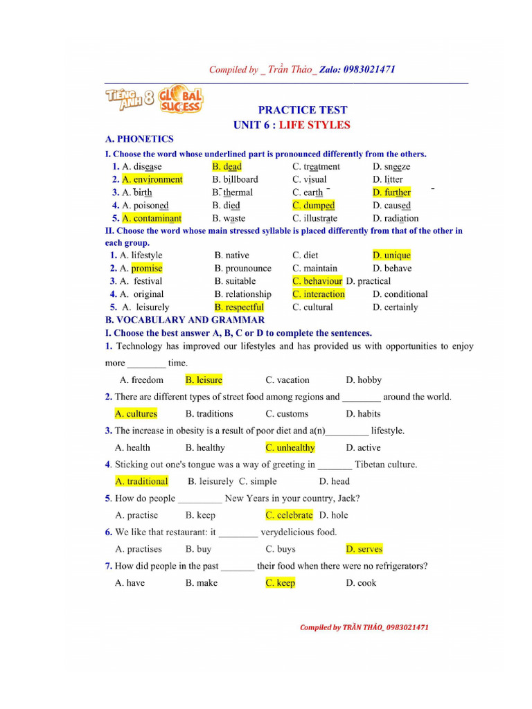 Practice Test-Unit 6 - Key | PDF