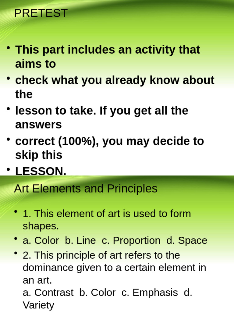 1 Art Elements Principles Quiz | PDF | Vision