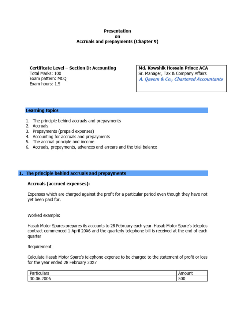 Accruals and Prepayments - (Chapter - 9) | PDF | Accrual | Deferral
