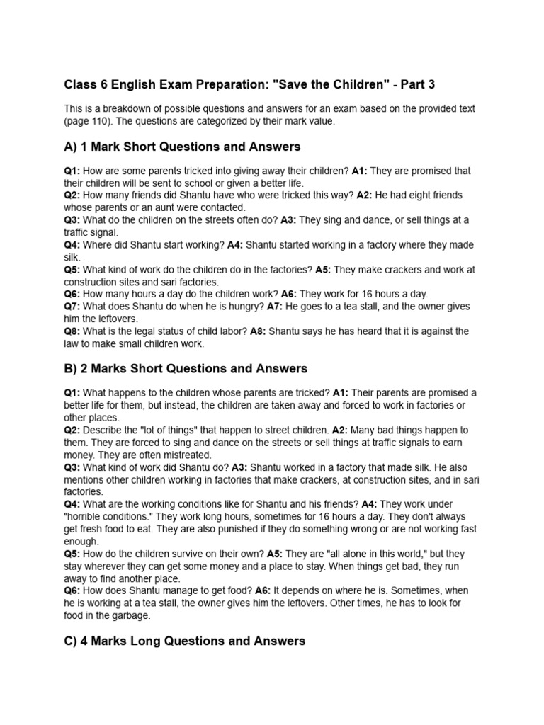 Prepare For Class 6 Exam All Possible - A) 1 Mark... | PDF