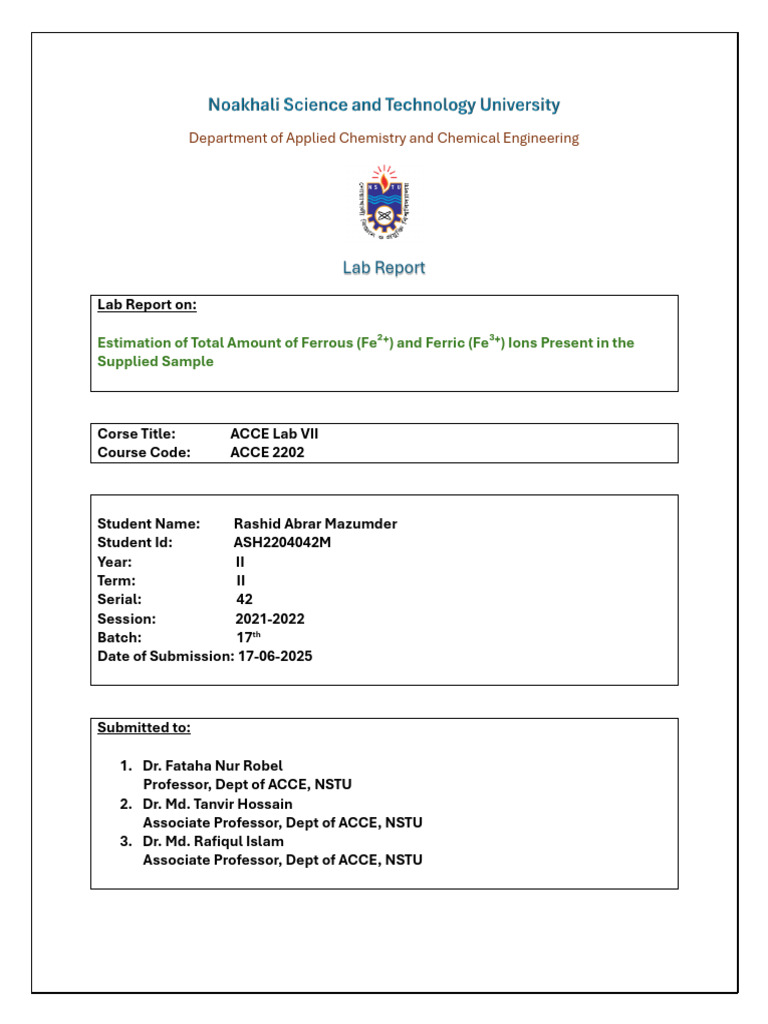 Tanvir Sir Lab Report 1 Cover | PDF