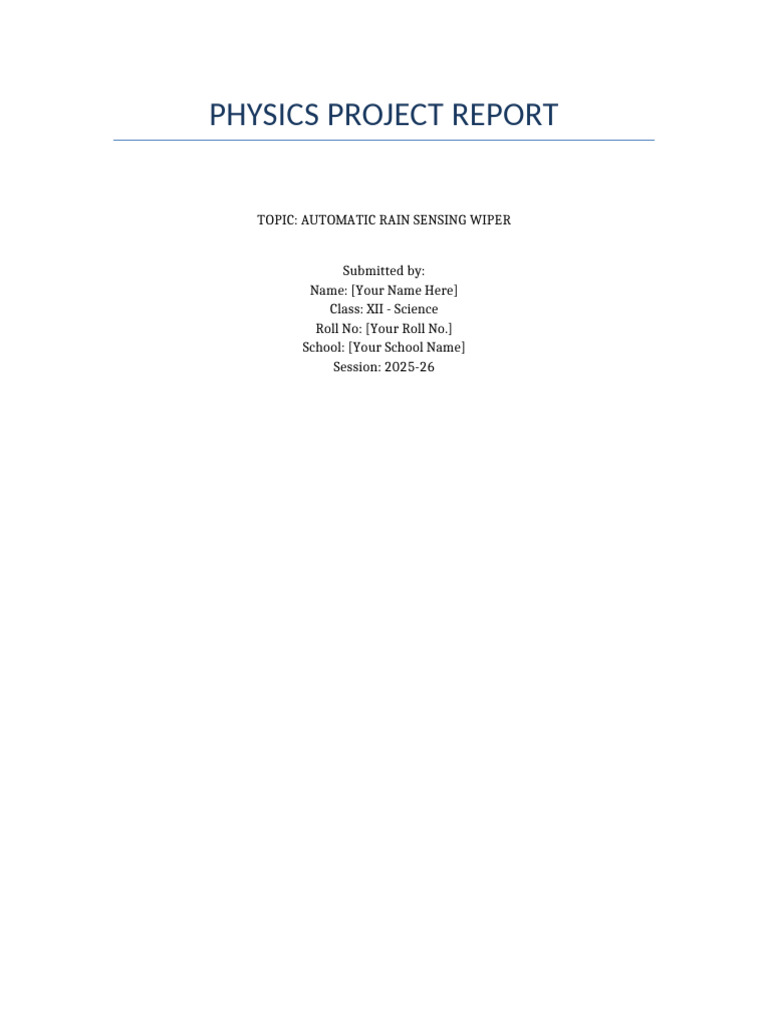 Class 12 Physics Project Automatic Rain Sensing Wiper | PDF | Relay ...