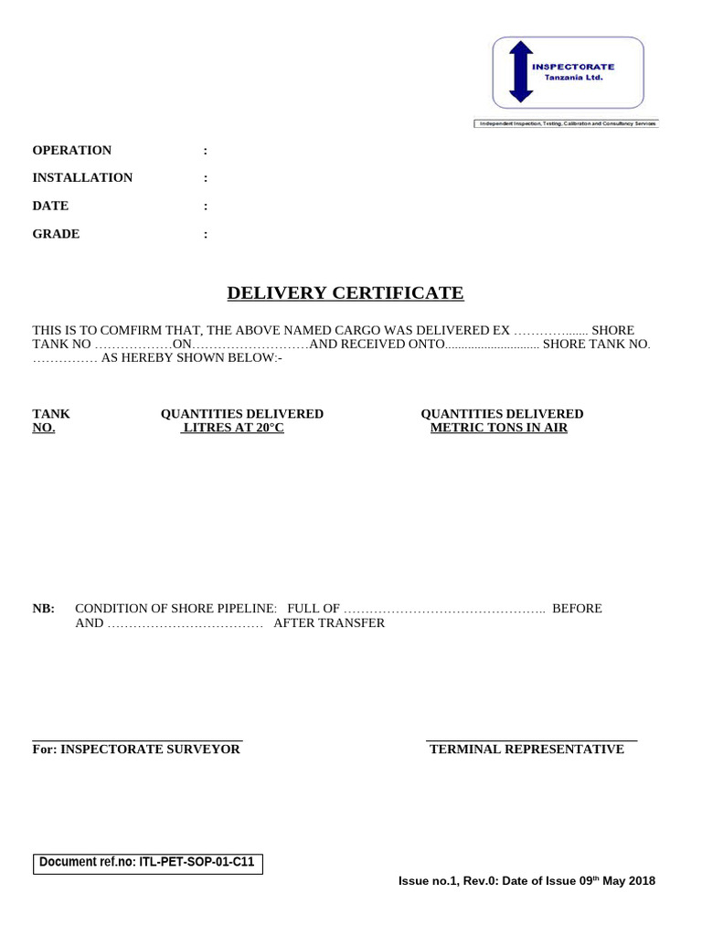 Delivery Certificate | PDF