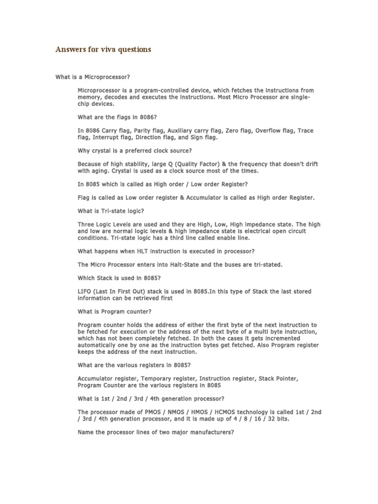 Viva Questions For MP Lab | PDF | Subroutine | Instruction Set