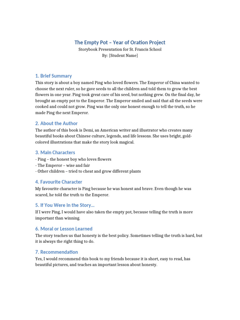 The Empty Pot: A Lesson in Honesty | PDF