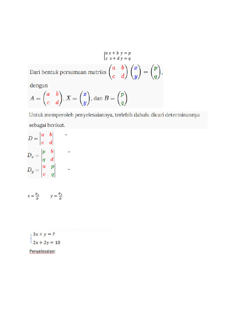 Aturan Cramer dalam Sistem Persamaan Linear | PDF