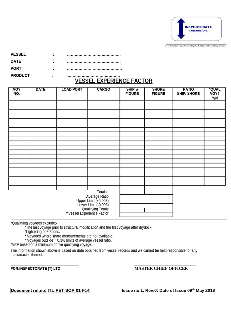 Vessel Experience Factor Overview | PDF