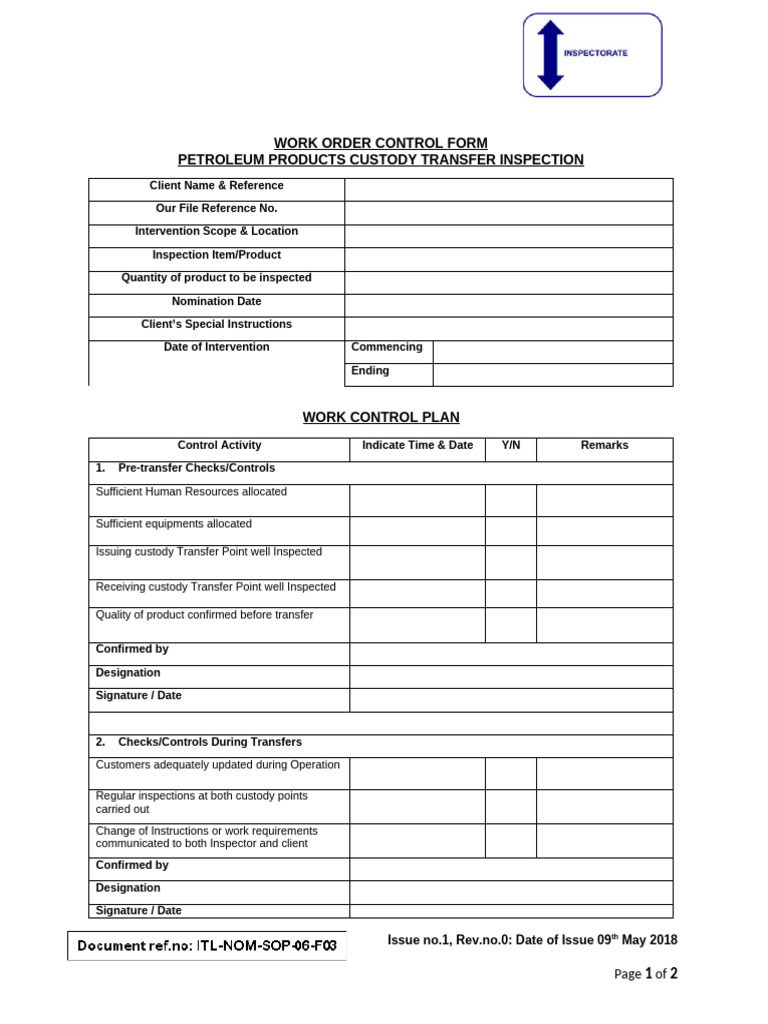 Work Order Control Form - Ogc Itl | PDF
