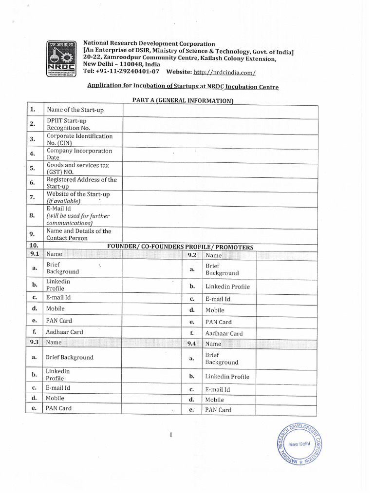 NRDC Incubation Guidelines and Application Form Fy25-26 | PDF