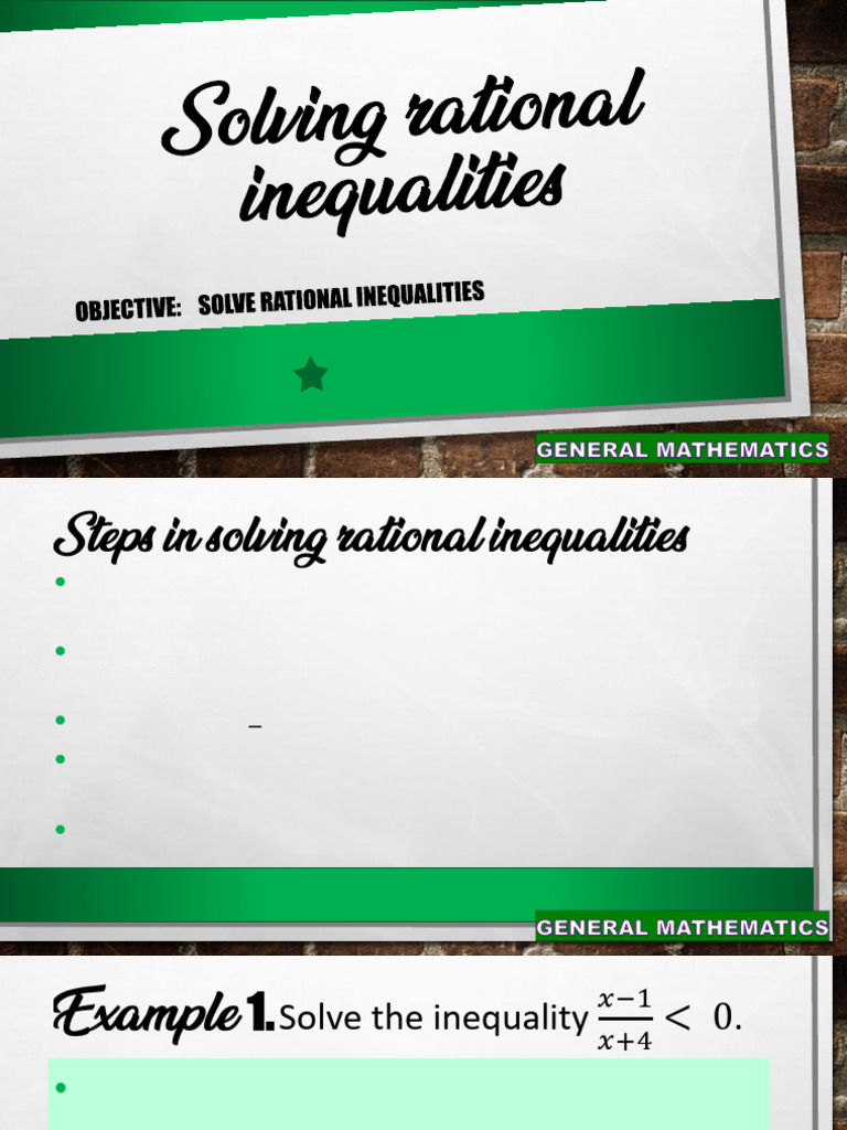 Solving Rational Inequalities | PDF | Inequality (Mathematics) | Function (Mathematics)