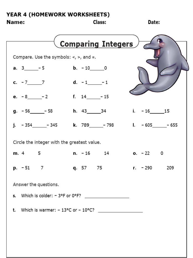 Year 4 Homework Worksheet | PDF