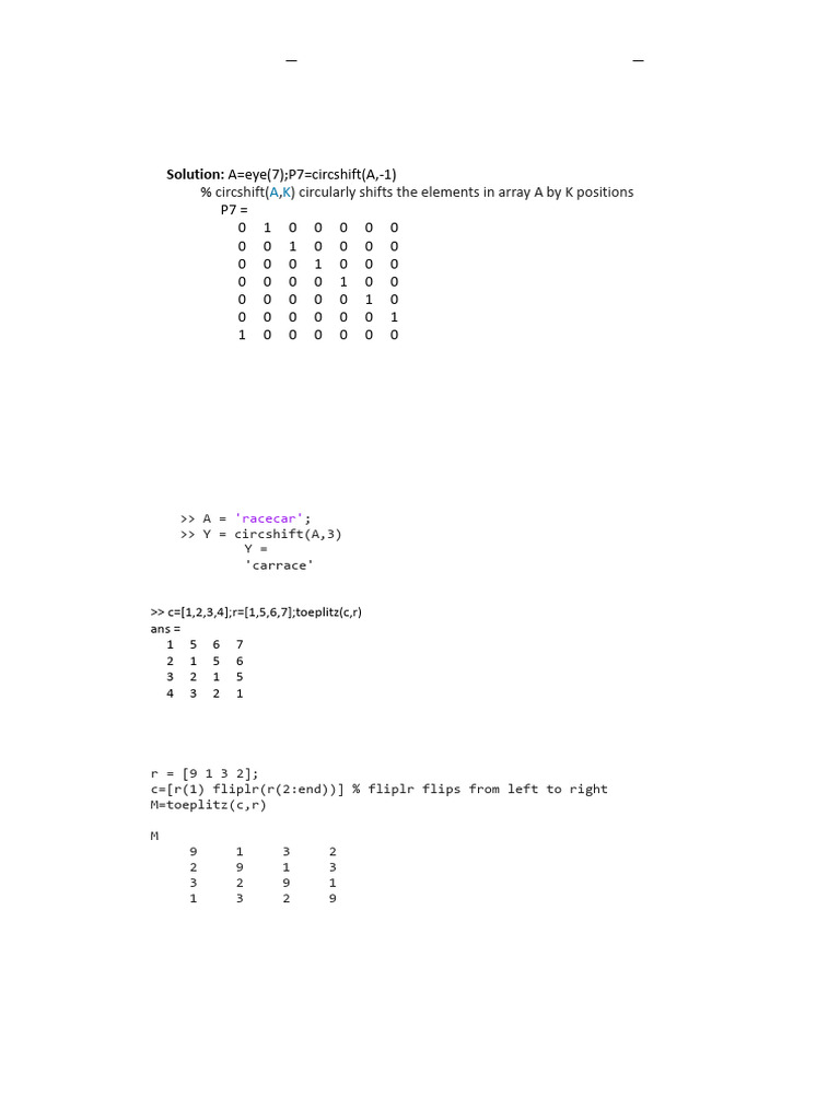 Shift and Circulant Matrices Guide | PDF | Matrix (Mathematics ...