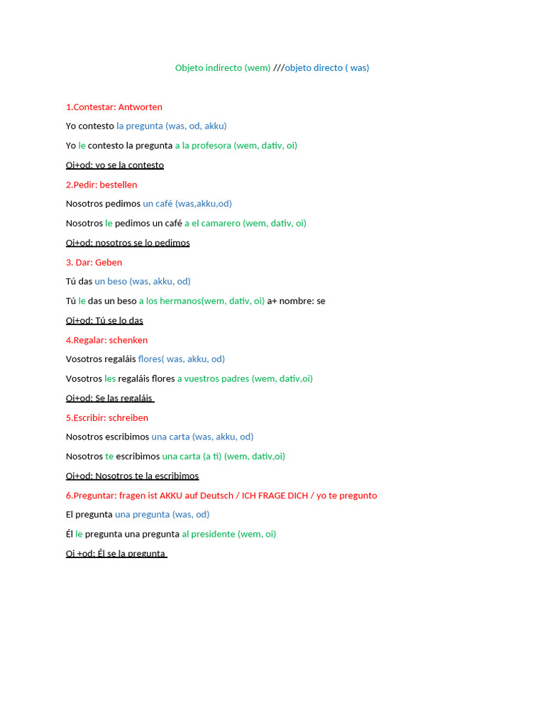 Ejemplos de Objetos Directo e Indirecto | PDF