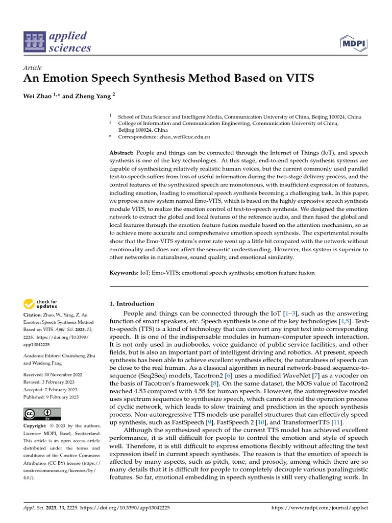 An Emotion Speech Synthesis Method Based On VITS - 2023 | PDF | Speech ...