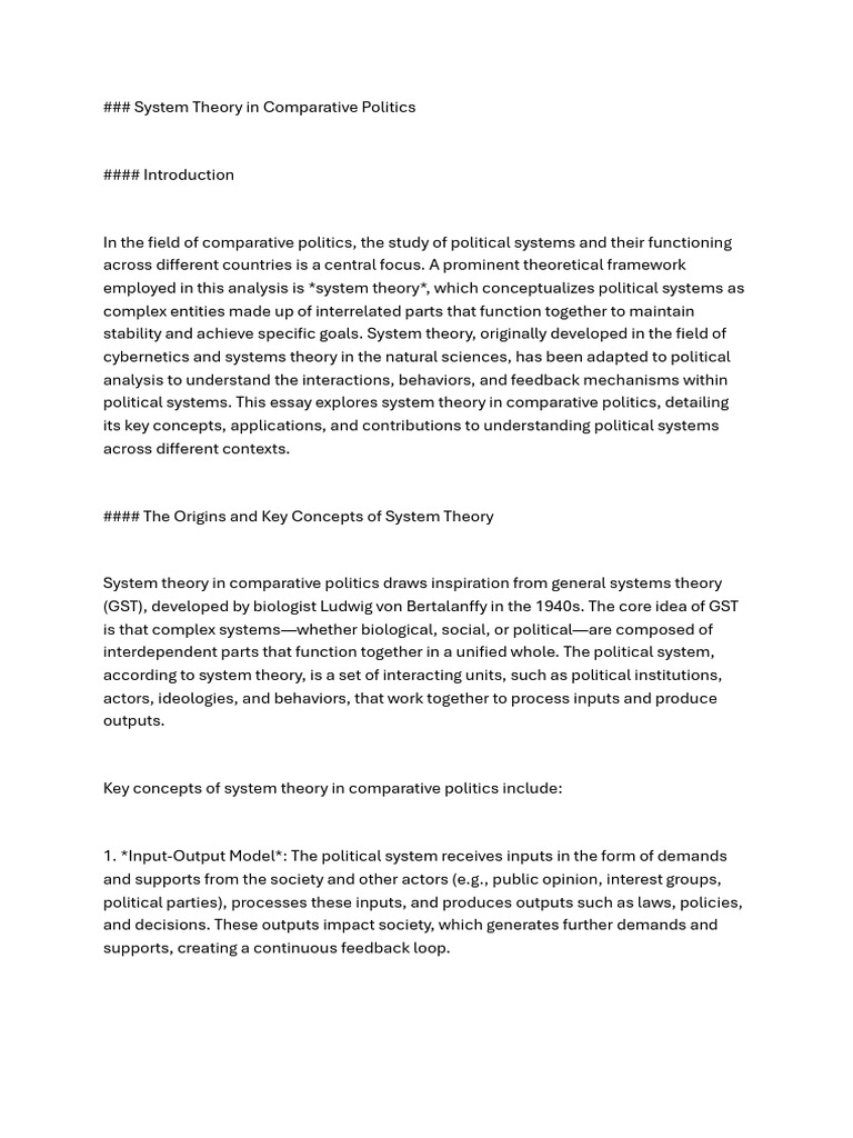 System Theory in Comparative Politics | PDF | System | Systems Theory