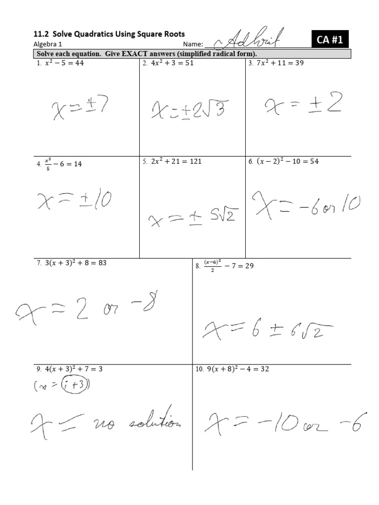Solve Quadratics with Square Roots | PDF
