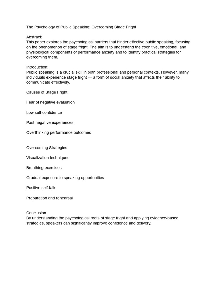 The Psychology of Public Speaking - Overcoming Stage Fright | PDF