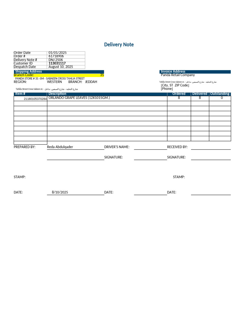 Jeddah Delivery Notes Overview | PDF | Zip Code | Cucumber