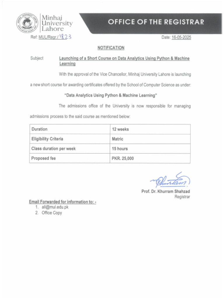 1823 Launching of a Short Course on Data Analytics Using Python & Machine Learning | PDF