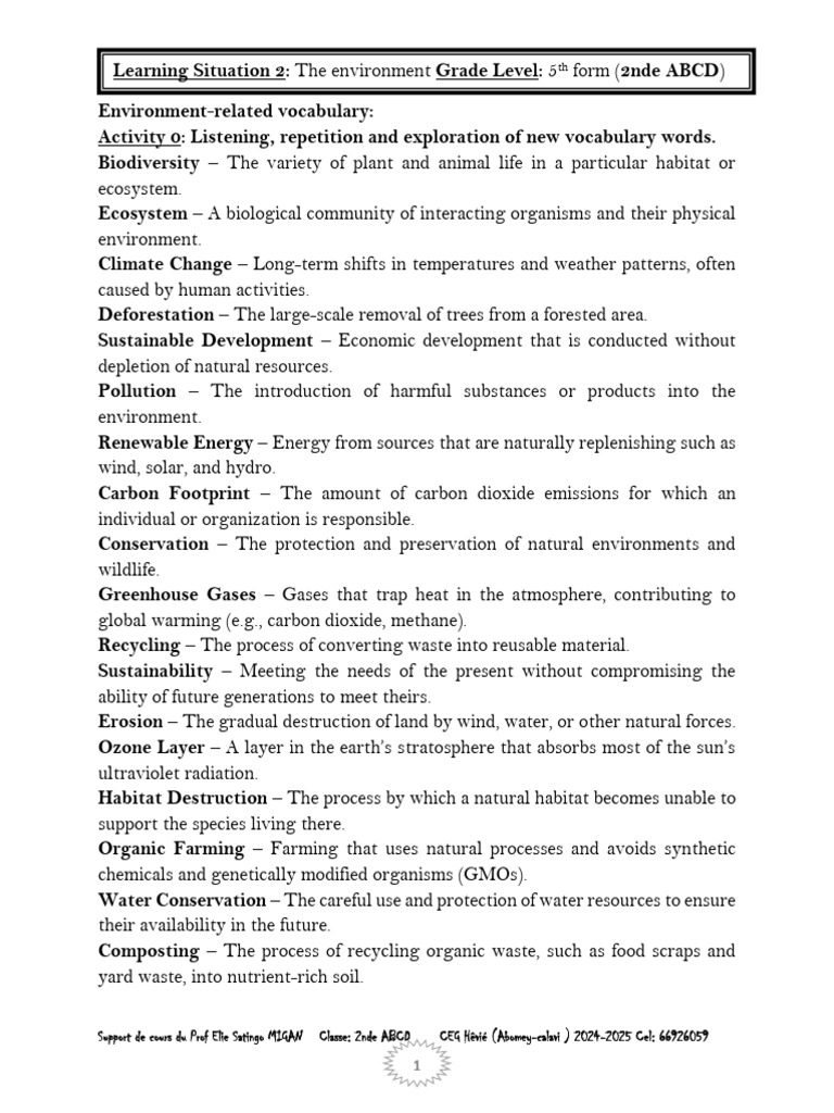 VOCAB On The Environment 2nde ABCD | PDF | Natural Environment ...