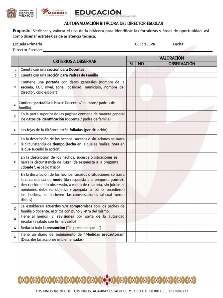 Autoeval Bitacora Director Escolar 2 | PDF