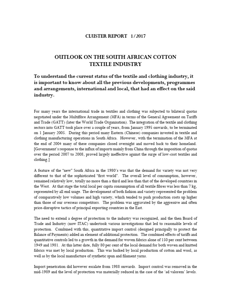 South African Textile Industry Outlook | PDF | Textiles | Cotton