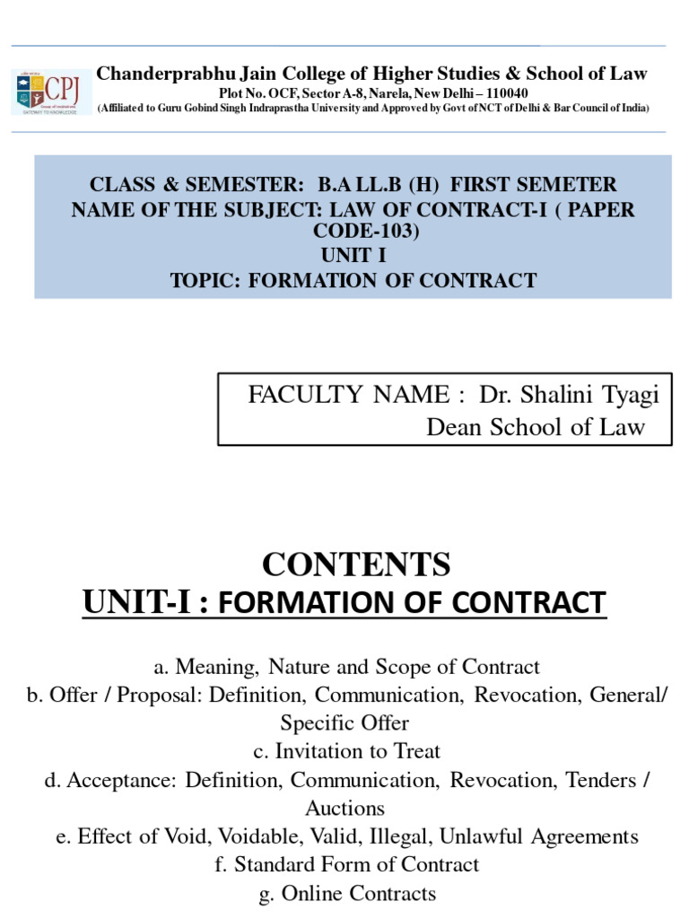 Law of Contract-I: Formation Essentials | PDF | Offer And Acceptance ...