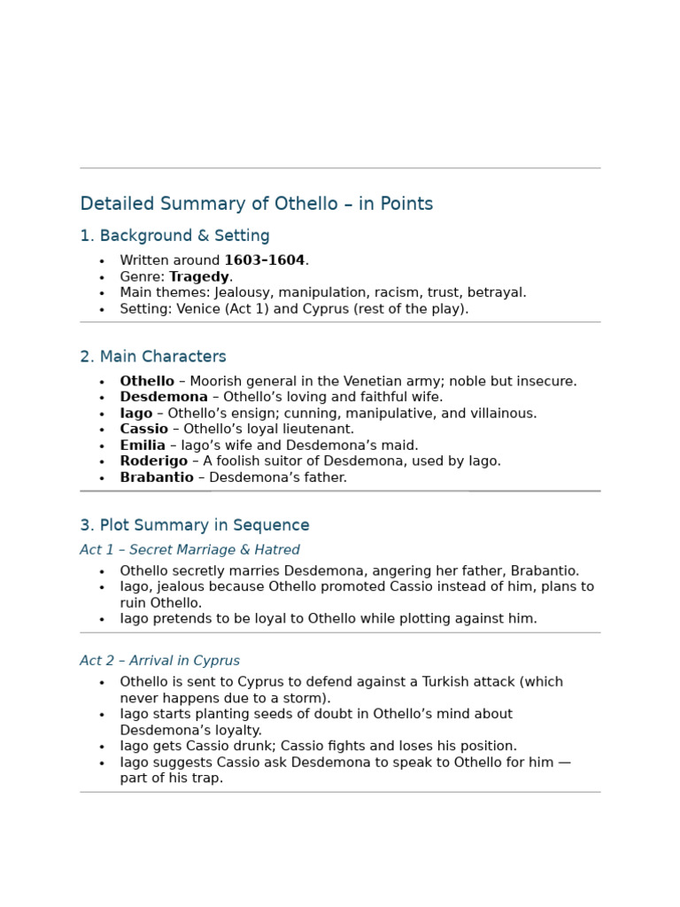 Othello: Detailed Summary and Themes | PDF | Othello | Iago