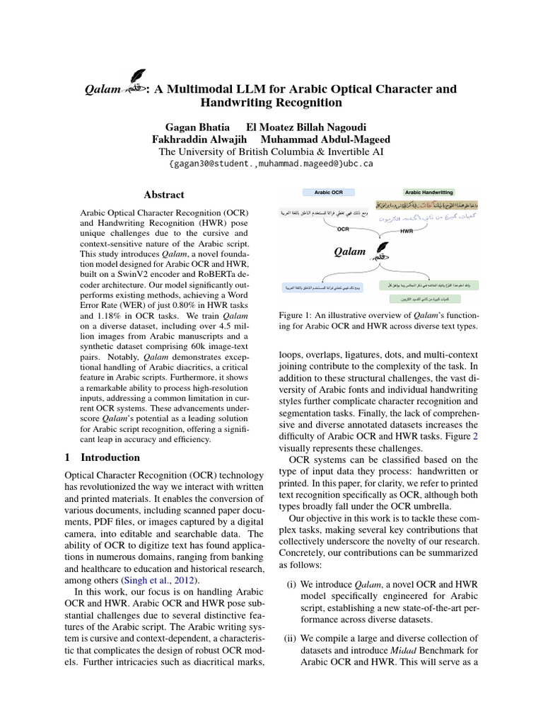 Qalam: Arabic OCR and HWR Model | PDF | Optical Character Recognition ...
