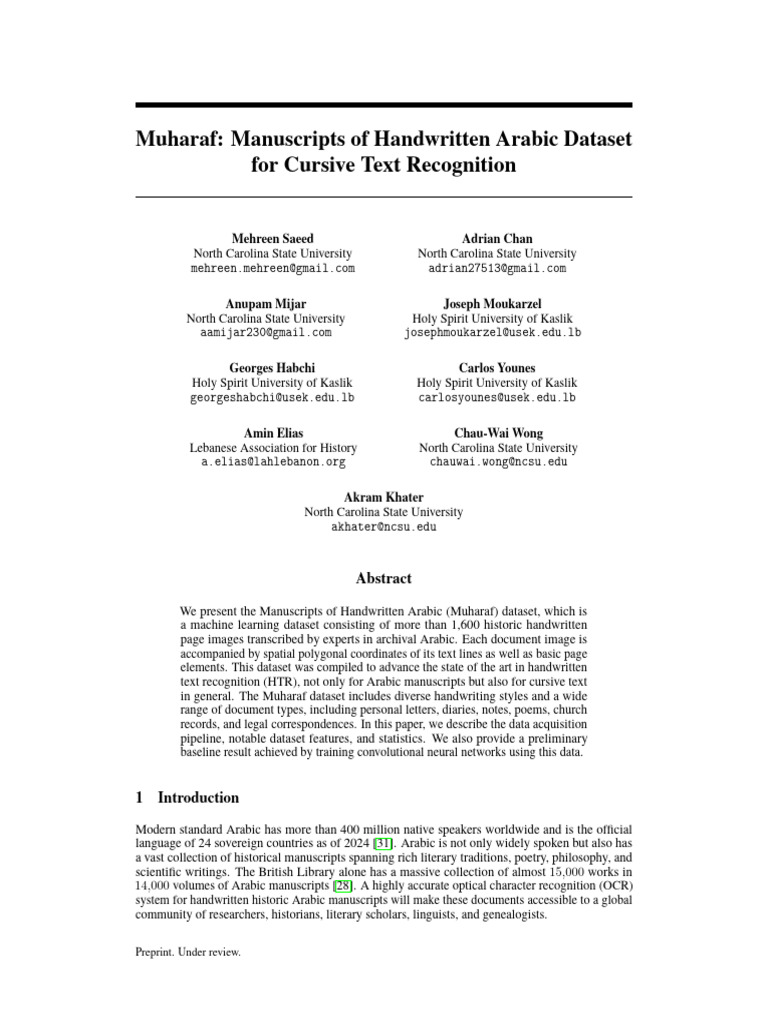 Muharaf - Manuscripts of Handwritten Arabic Dataset For Cursive Text ...