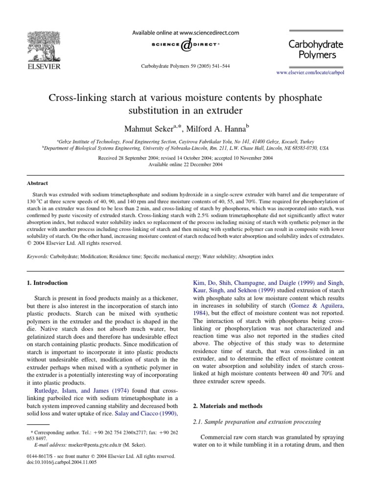 Cross-Linking Starch at Various Moisture Contents by Phosphate | PDF ...