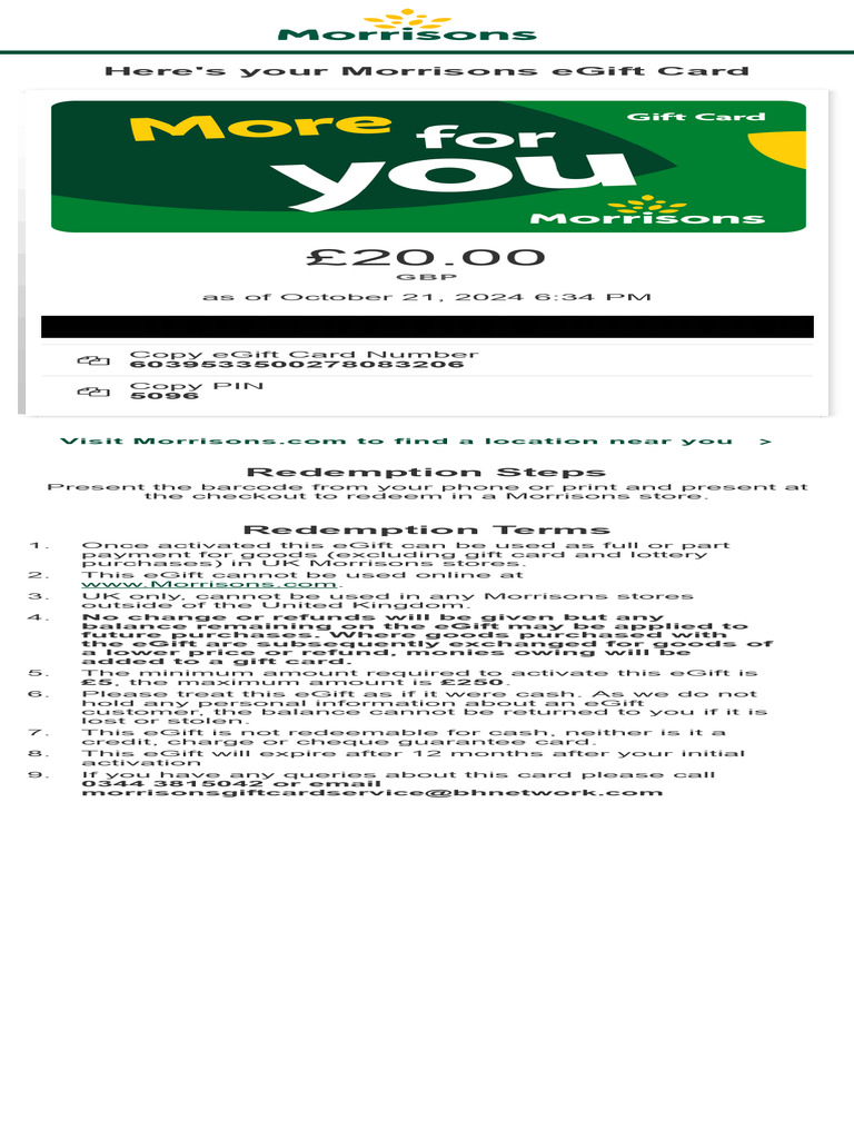Here's Your Morrisons EGift Card | PDF