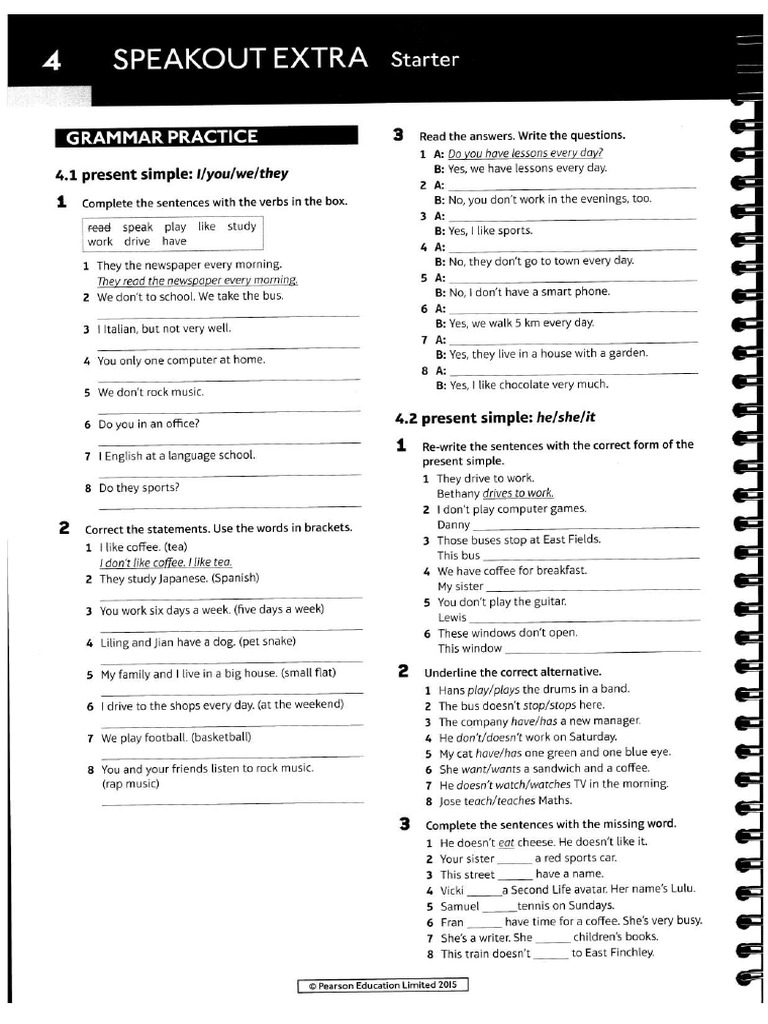 Speak Out Extra - Beginner - Unit 5 - Present Simple | PDF
