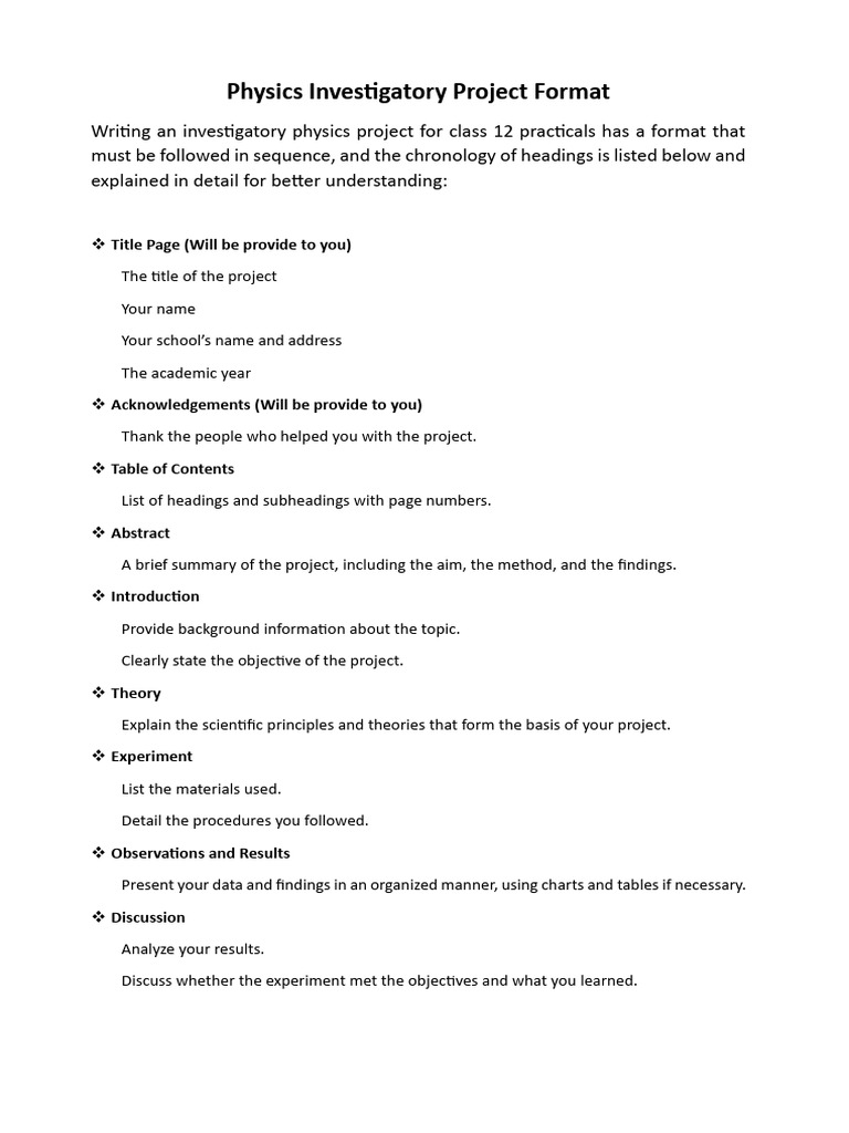 Class 12 Physics Investigatory Project Format | PDF