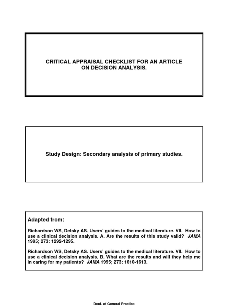 Critical Appraisal Checklist for Decision Analysis | PDF | Sensitivity ...