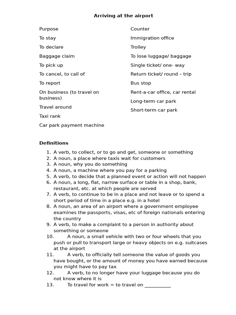 UNIT 12 - Arriving at The Airport | PDF | Baggage | Verb