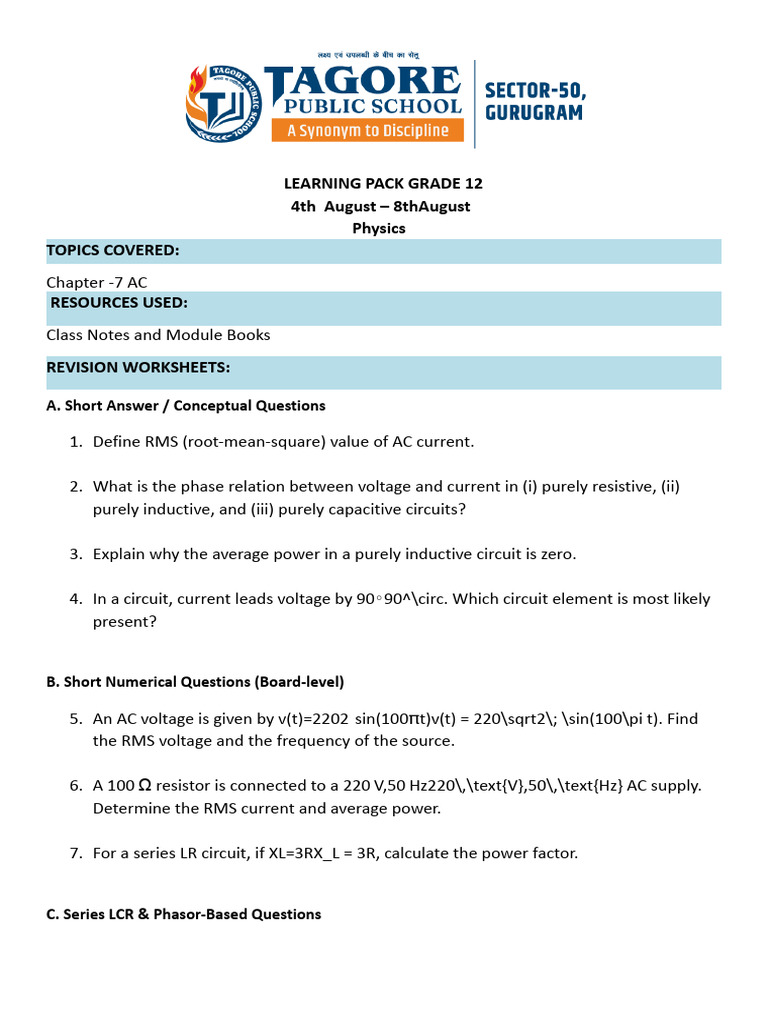 Grade 12 Physics AC Revision Guide | PDF